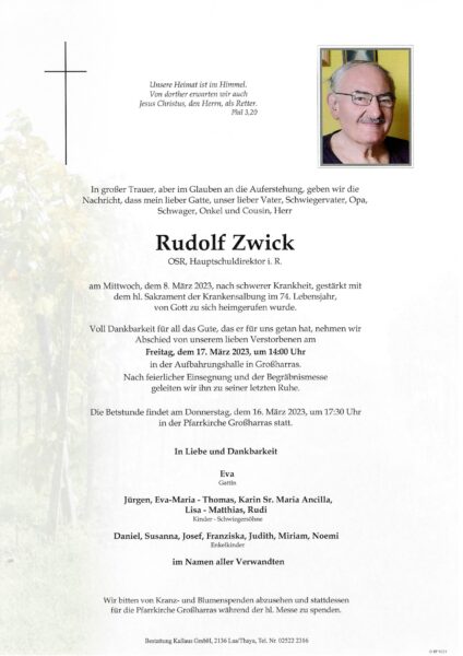 Rudolf Zwick | Bestattung Kallaus