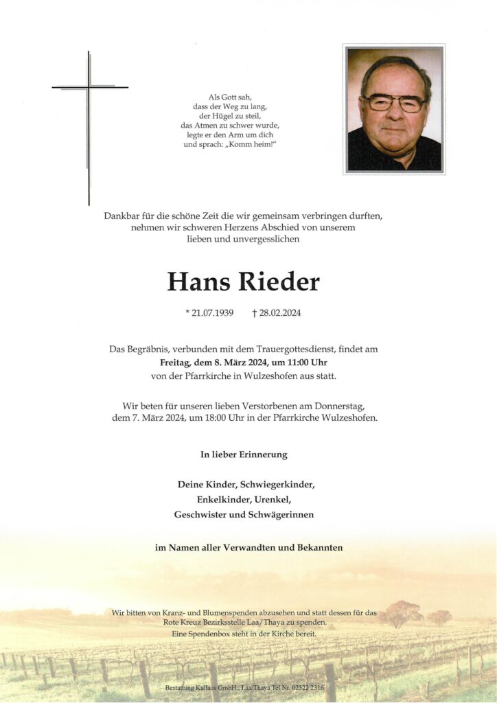 Hans Rieder | Bestattung Kallaus
